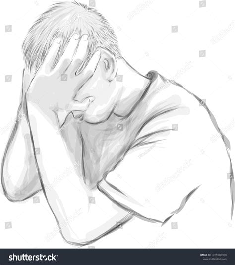Vector Art Drawing Depressed Young Man Stock Vector Royalty Free