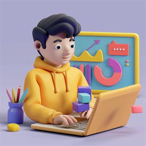 Premium Photo A Toy Man Is Sitting In Front Of A Computer With A Toy On The Screen