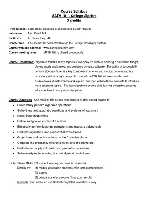 Math 101 College Algebra Pdf