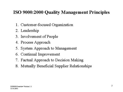 International Quality Standard Iso 9000 2000 Overview And
