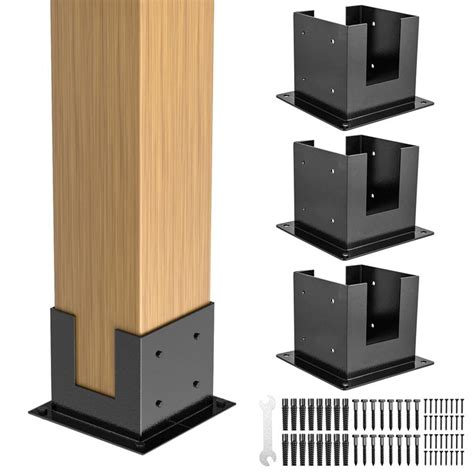 Sturdy 6x6 Deck Post Base Glossy Black Steel Flange