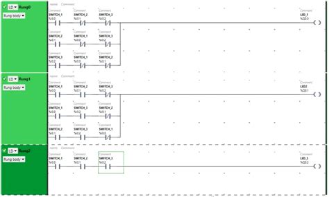 PLC Example To Control LEDs Via Switches