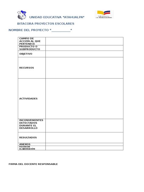 Modelo De Bitacora Proyectos Escolares