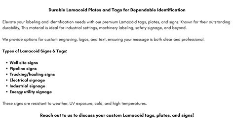 Lamacoid Signs And Tags Ambassador Engraving