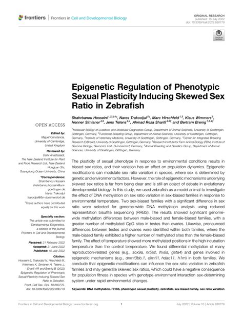 Pdf Epigenetic Regulation Of Phenotypic Sexual Plasticity Inducing