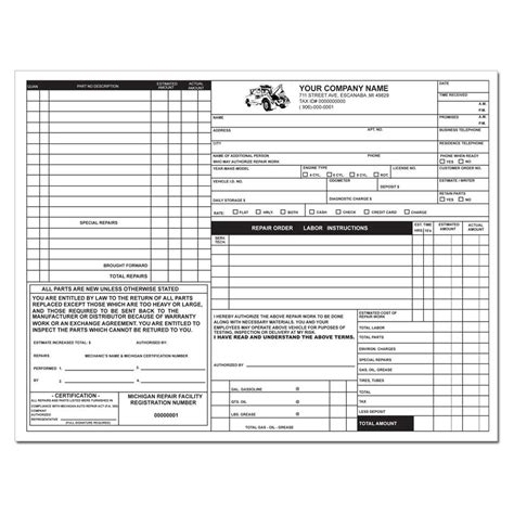 Auto Body Shop Receipt Invoice Template
