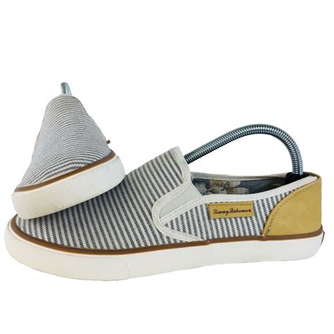 Tommy Bahama Womens Stripe Sailor Canvas Slip On Boat Shoes Blue Tan