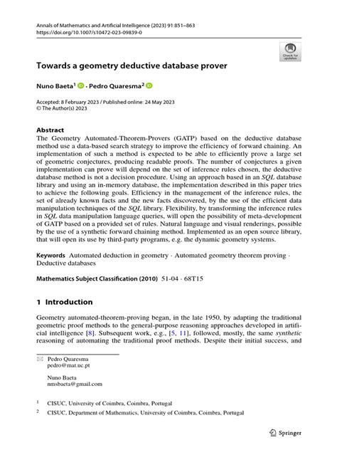 Towards A Geometry Deductive Database Prover Pdf Mathematical Proof