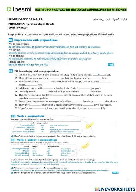 Prepositons 2 Worksheet Live Worksheets