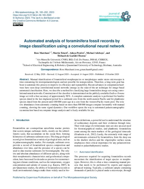 Pdf Automated Analysis Of Foraminifera Fossil Records By Image Classification Using A