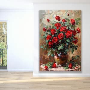 Red Rose Canvas Print Classic Floral Wall Art Framed Romantic Rose