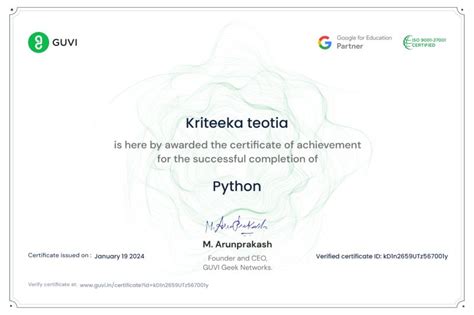 Completed Python Course On Guvi Platform Kriteeka Teotia Posted On The Topic Linkedin