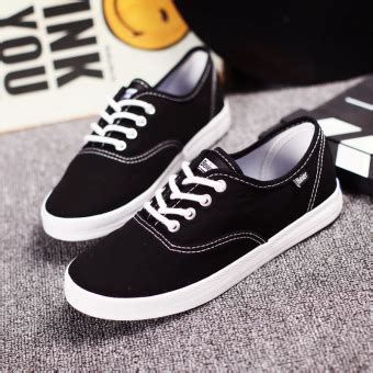 Jual Korea Perempuan Datar Renda Sepatu Kasual Sepatu Putih Hitam Online Review Starotoko
