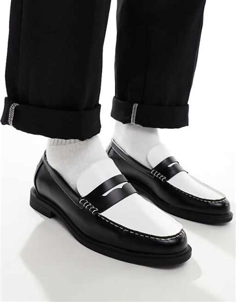 Asos Design Penny Loafers In Black And White Asos