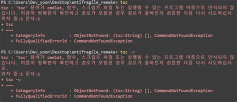 [error] tsc 은 는 내부 또는 외부 명령 실행할 수 있는 프로그램 또는 배치 파일이 아닙니다
