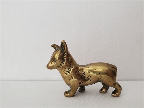 Antique Brass Corgi Figurine Etsy