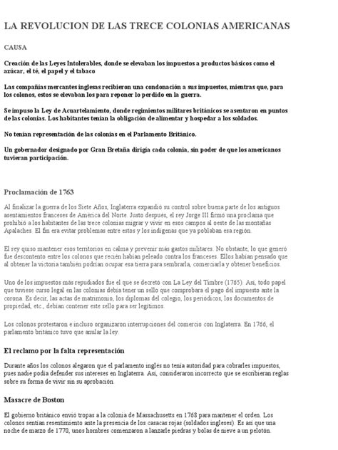 La Revolucion De Las Trece Colonias Americanas Pdf Declaración De
