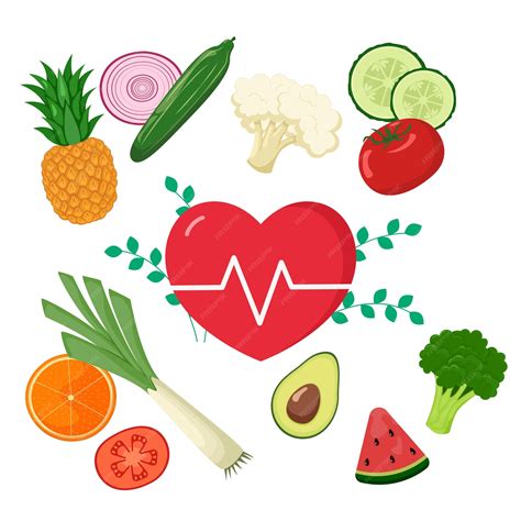 Premium Vector Fruits And Vegetables Around A Healthy Heart Symbol
