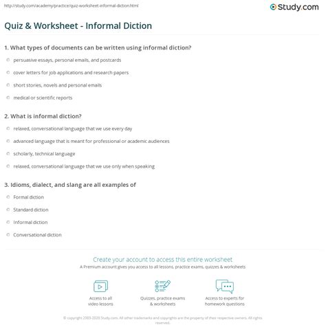 Quiz And Worksheet Informal Diction