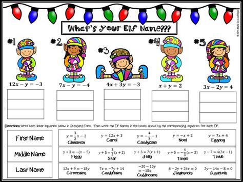 Christmas Algebra 1 Writing Linear Equations In Standard Form