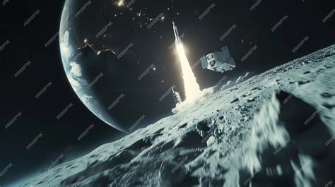 Premium Photo Spaceship Launch From Earth In Sky Mission To Moon
