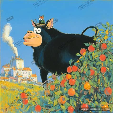 Ai创作图驴拉磨插画 驴键牛 蠢驴 小黑驴小毛驴 贱贱的小牛 欧美绘本 驴先生 小毛驴插画 儿插封面 小黑驴 牛儿童插画 卡通形象漫画驴 奶牛