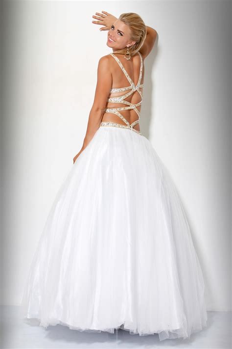 White Ball Gown Sweetheart Open Back Full Length Evening Dresses With