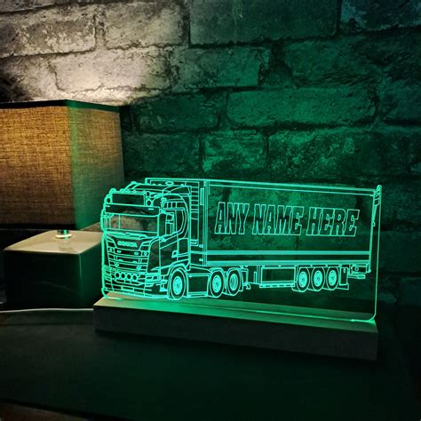 Personalised Scania Lorry With Trailer Led Lamp Night Light Stock Car