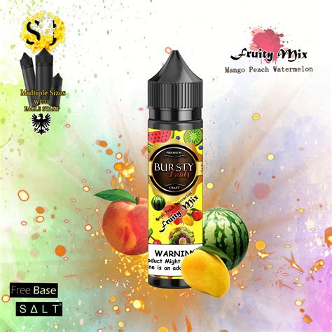 Bursty Fruity Mix Freebase Eliquid Peach Mango Watermelon Frenzyfog