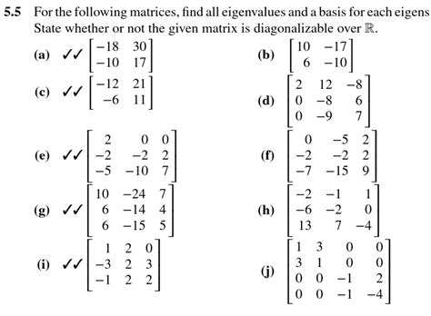 Solved A For The Following Matrices Find All Chegg