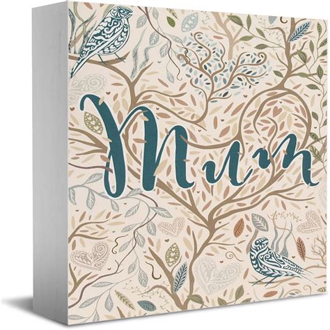 Wood Box Sign 5x5 Inch Mothers Day Bird And Heart Mum Mothers Day