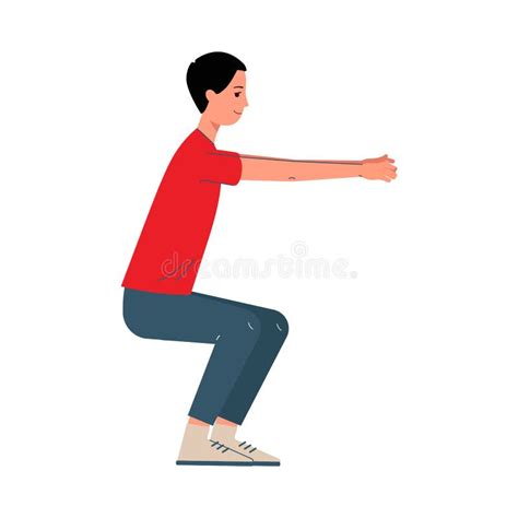 Man Character Performing Squats Sport Exercise Flat Vector Illustration Isolated Stock Vector