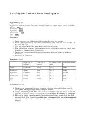 Acid And Base Investigation Lab Report Course Hero