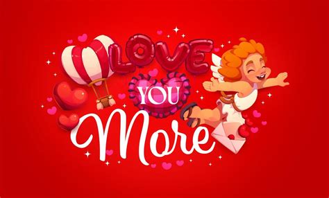 Love You More Valentines Day Quote With Cute Cupid 55568914 Vector Art