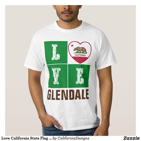 Love California State Flag Heart Glendale Tee Shirts Golden State T