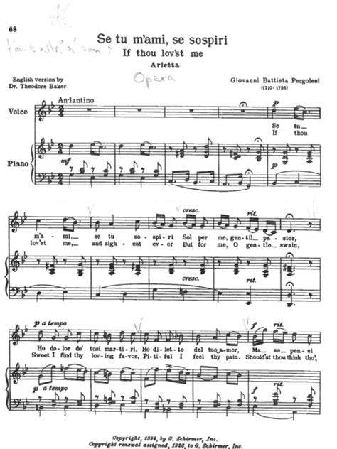 Se Tu Mami Se Sospiri Giovanni Battista Pergolesi Pdf Pdf