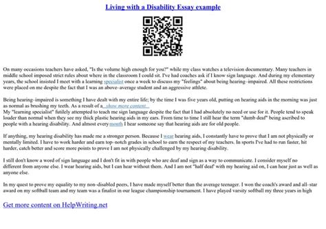 Living With A Disability Essay Example Pdf