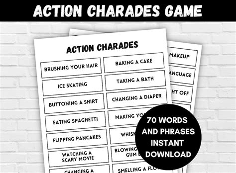 Printable Charades Game 70 Fun Words And Actions Charades Charades