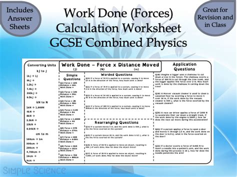 Work Done Calculation Worksheet With Answers Gcse Physics Paper 2