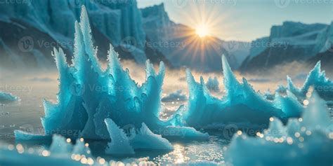 Majestic Blue Ice Formations Under A Bright Sun In A Serene Glacial