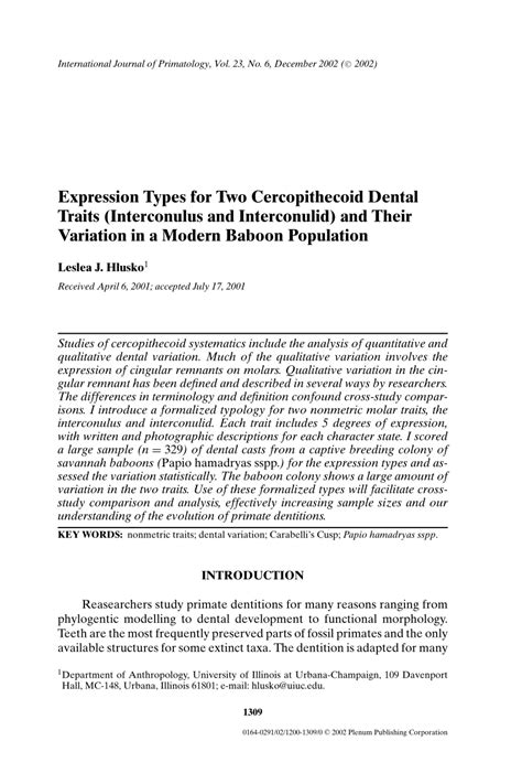 Pdf Expression Types For Two Cercopithecoid Dental Traits