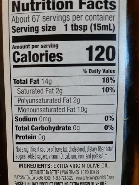 Nutrition Facts 1 Tbsp Olive Oil Printable Nutrition Facts