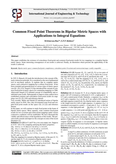 Pdf Common Fixed Point Theorems In Bipolar Metric Spaces With Applications To Integral Equations
