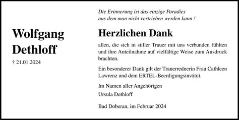Traueranzeigen Von Wolfgang Dethloff Trauer Anzeigen De