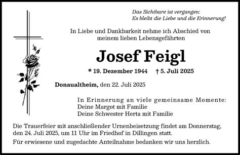 Traueranzeigen Von Josef Feigl Augsburger Allgemeine Zeitung