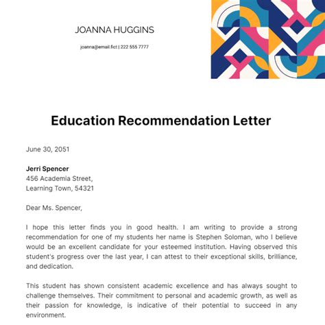 Free Education Recommendation Letter Template To Edit Online
