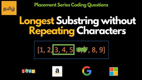 Sliding Window Longest Substring Without Repeating Characters Leetcode 3 Tamil Youtube