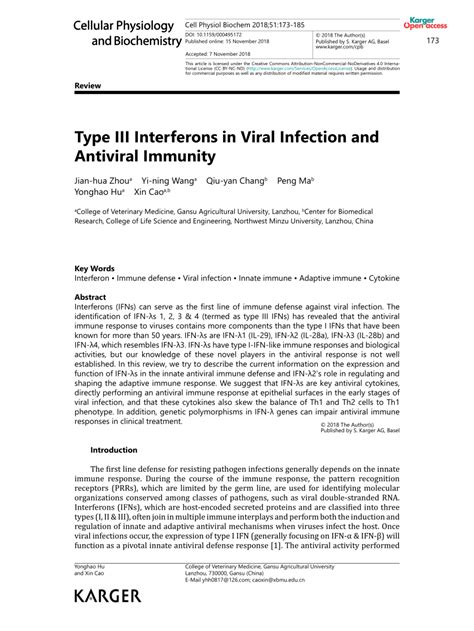 Pdf Type Iii Interferons In Viral Infection And Antiviral Immunity