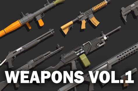【無料】low Poly Weapons Vol 1：16 種類の銃火器モデルを収録した低ポリゴンアセット