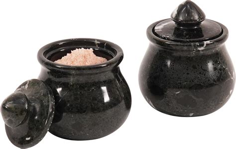 Marble Salt Cellar With Lid Black 35 Inches Handmade Set Of 2 Salt